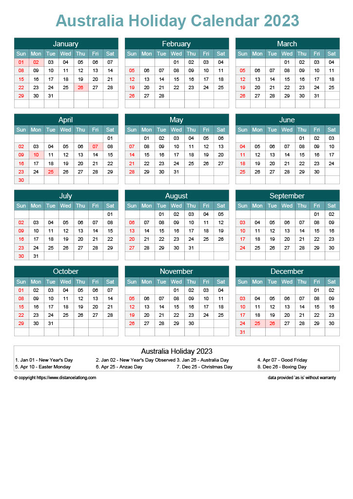 Download Free Printable 2023 Monthly Calendar With Australia Holidays ...