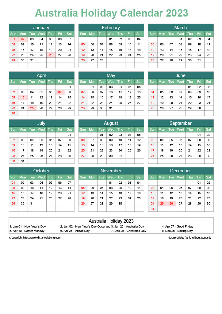 Download Free Printable 2023 Monthly Calendar With Australia Holidays ...