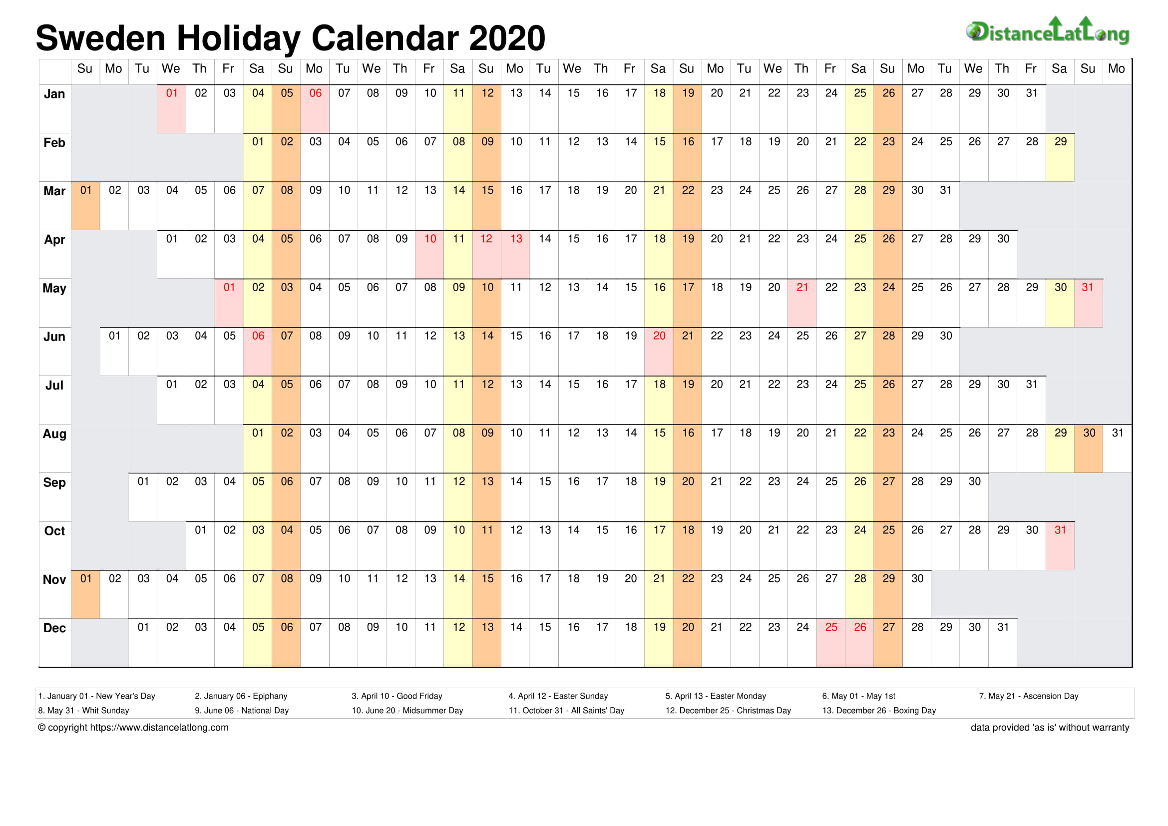 free Sweden national holiday printable calendar template 2020 calendar ...