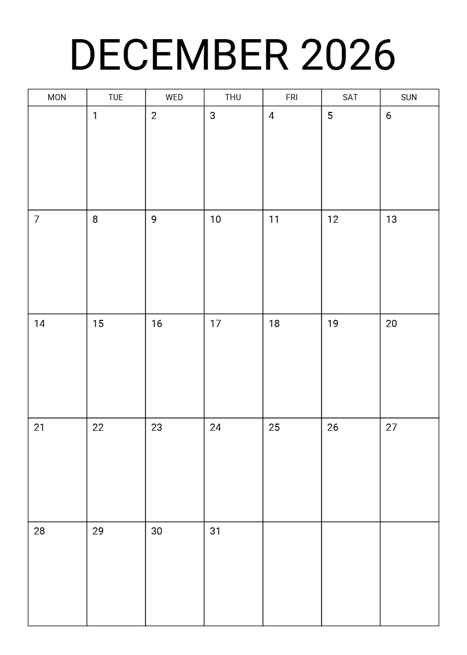 December 2026 Printable WORD-WORD Calendar