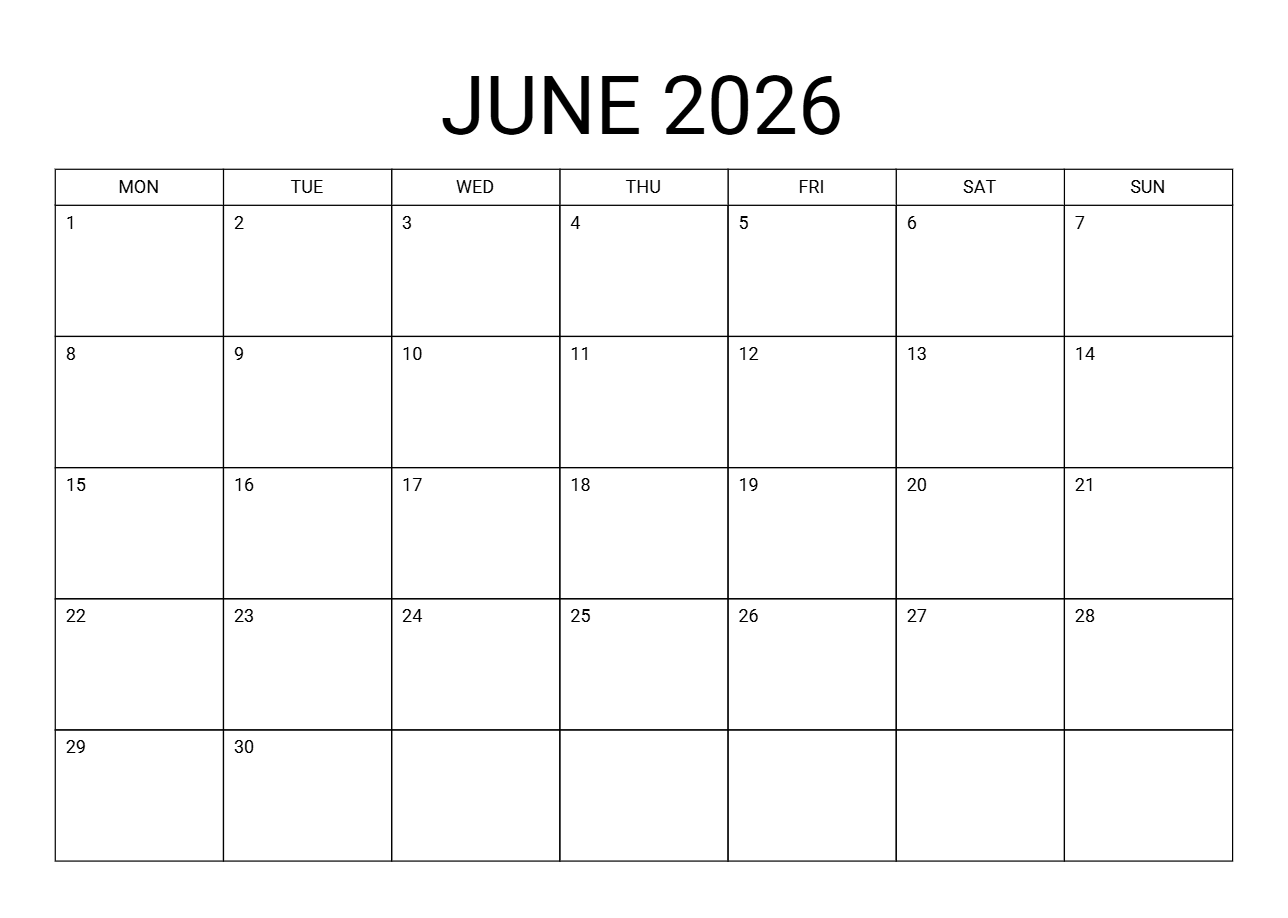 June 2026 Printable PNG Calendar